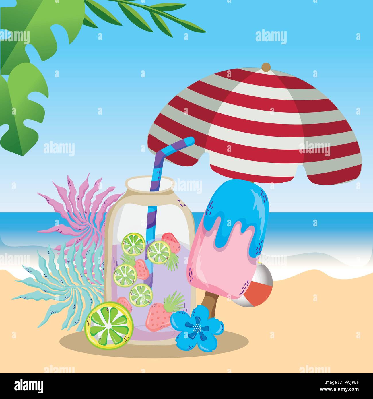 tropical beach scenery theme cartoon Stock Vector Image & Art - Alamy
