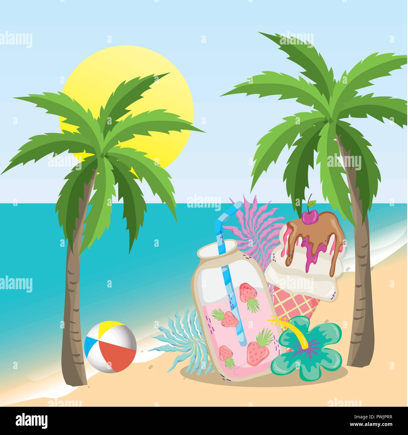 tropical beach scenery theme cartoon Stock Vector Image & Art - Alamy