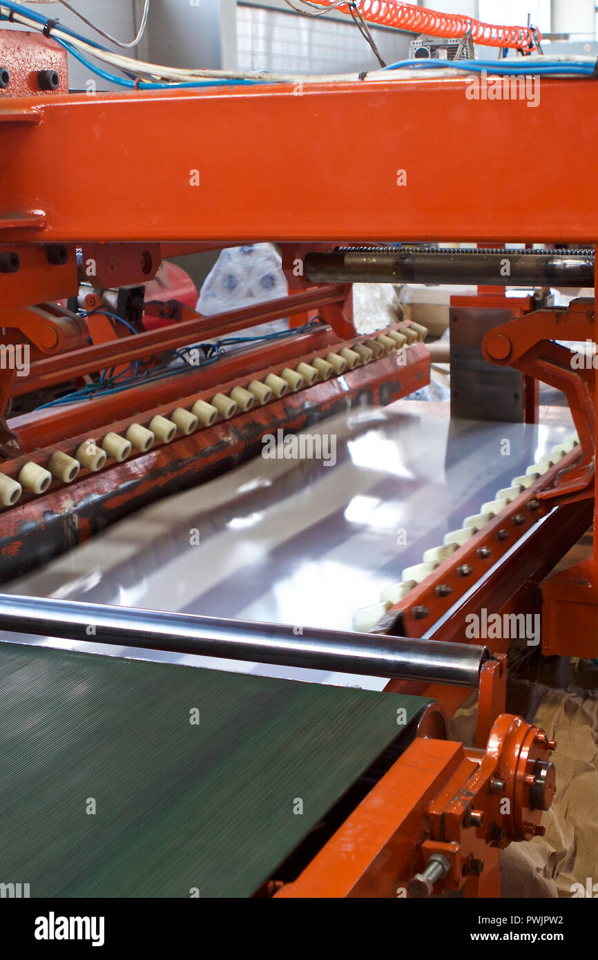 Elements of various sections of the galvanized steel processing line in ...