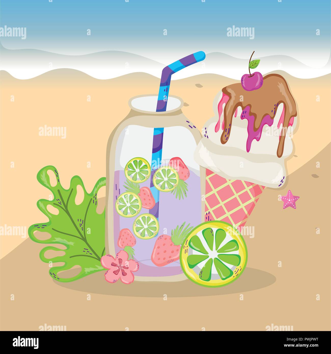 tropical beach scenery theme cartoon Stock Vector Image & Art - Alamy