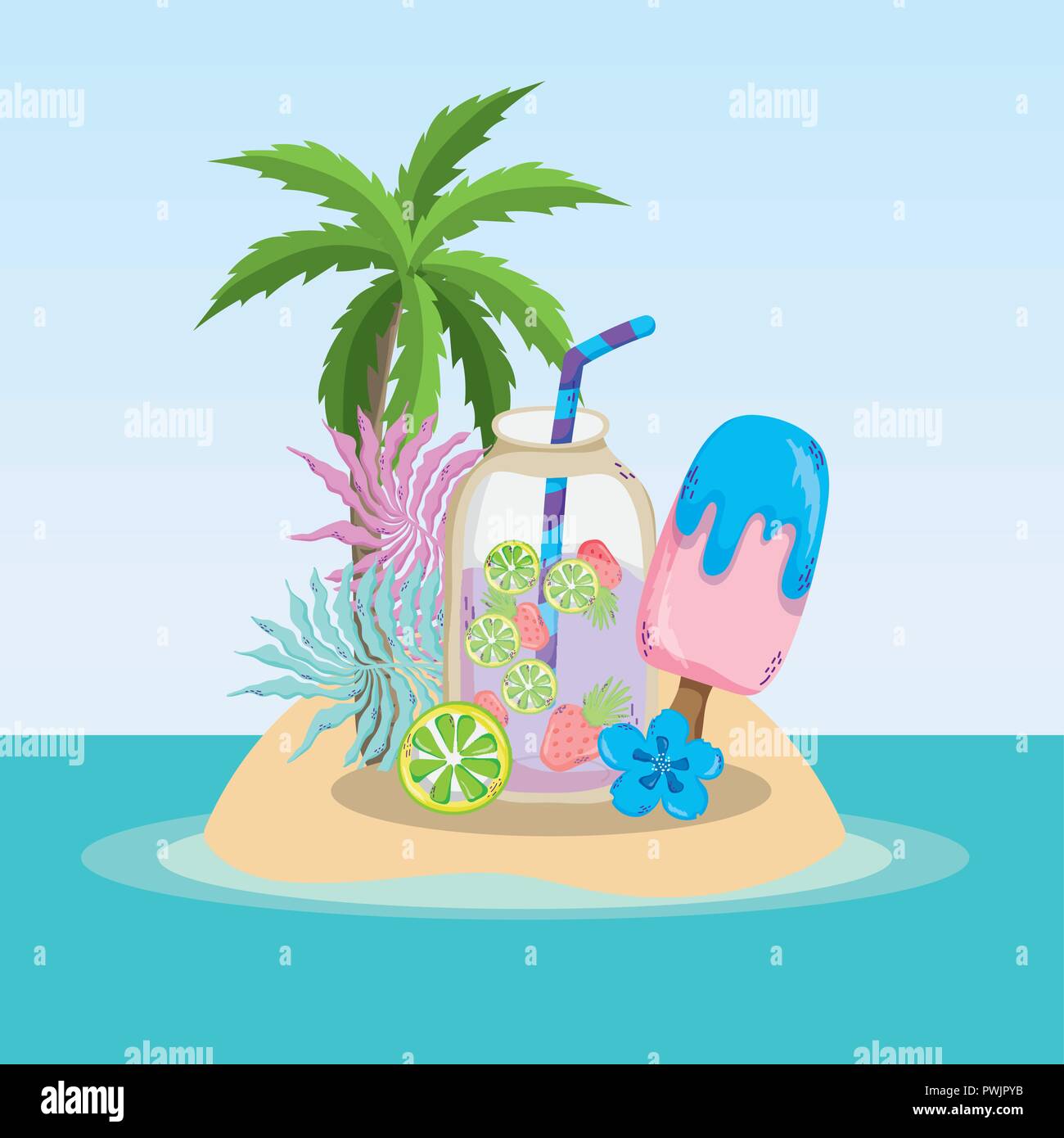 tropical beach scenery theme cartoon Stock Vector Image & Art - Alamy