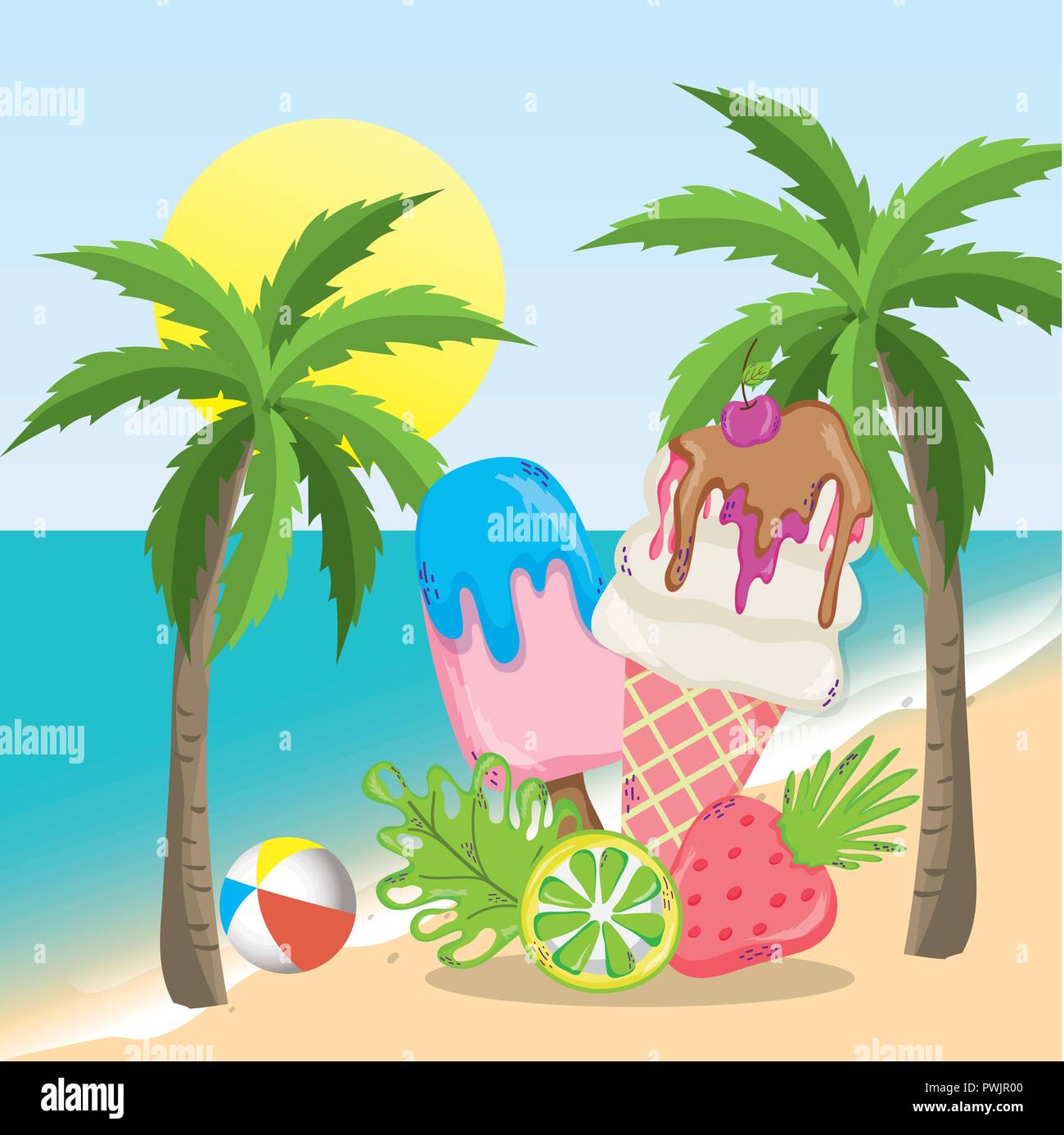 tropical beach scenery theme cartoon Stock Vector Image & Art - Alamy