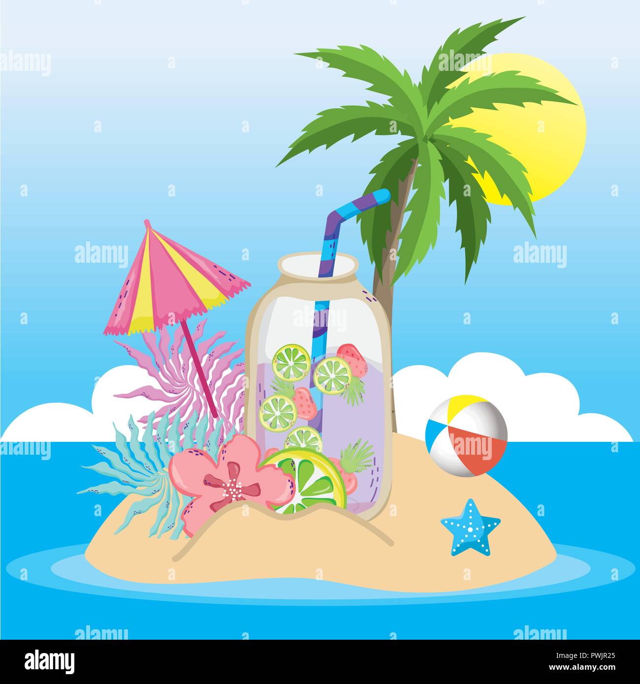 tropical beach scenery theme cartoon Stock Vector Image & Art - Alamy