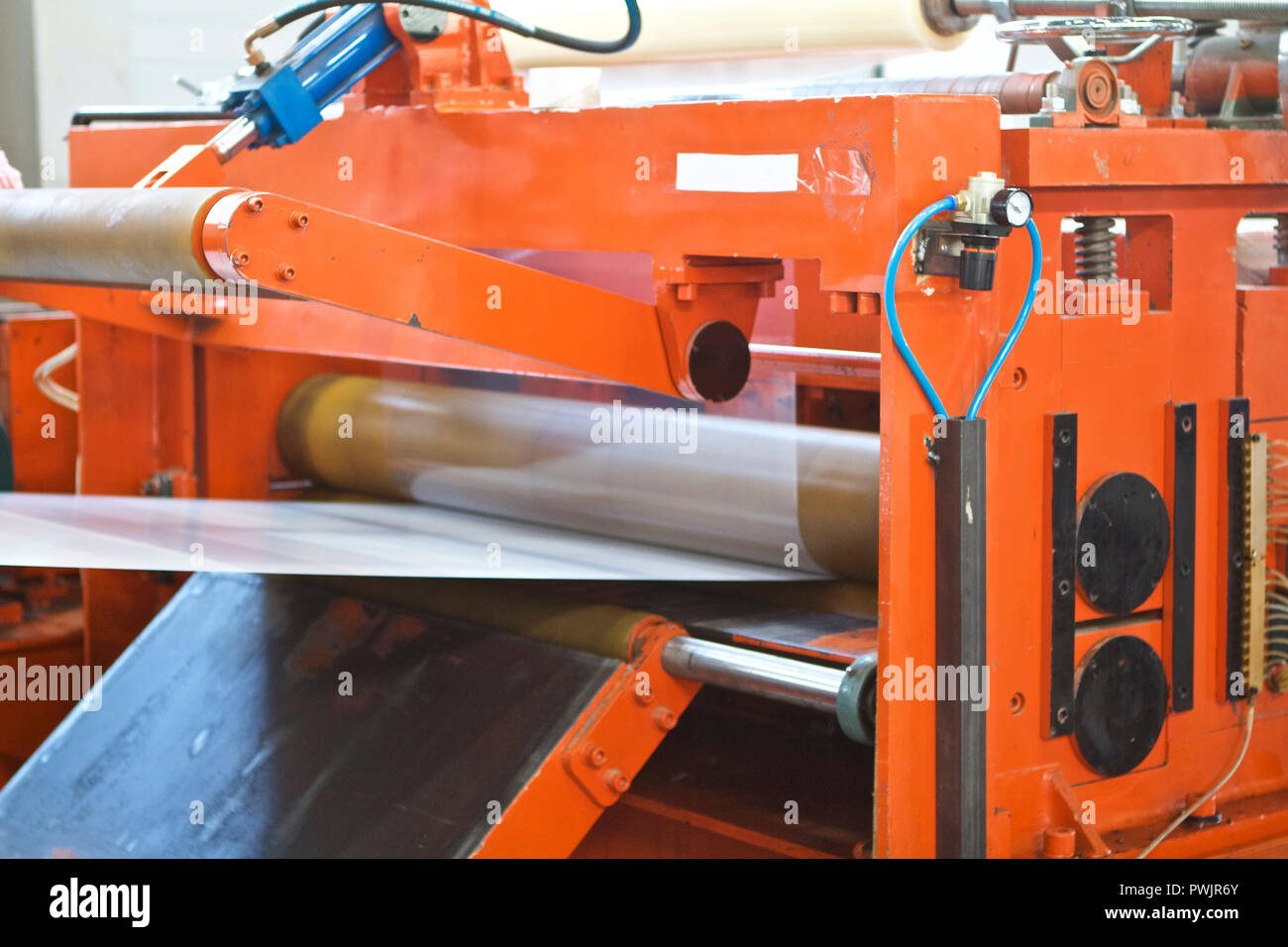 Elements of various sections of the galvanized steel processing line in ...