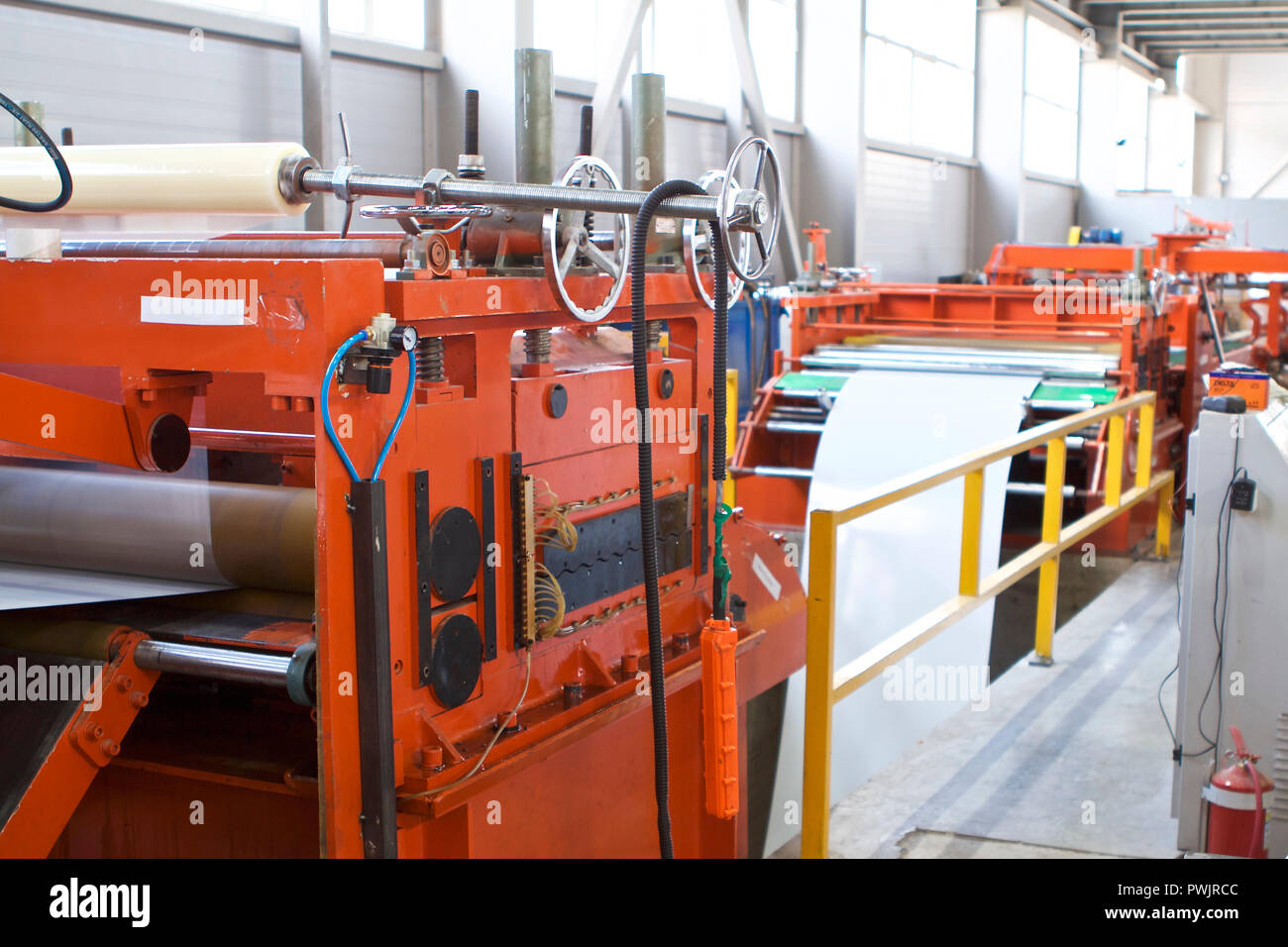 Elements of various sections of the galvanized steel processing line in ...