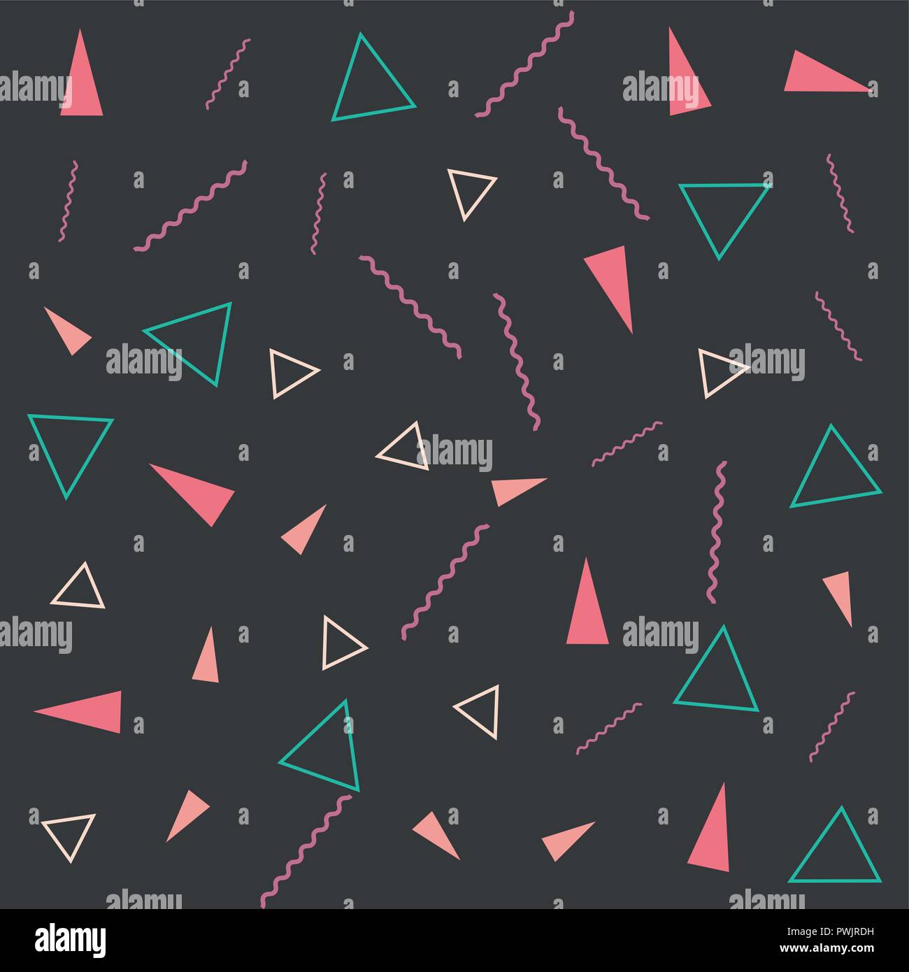 triangles and wavy lines gray memphis background vector illustration ...