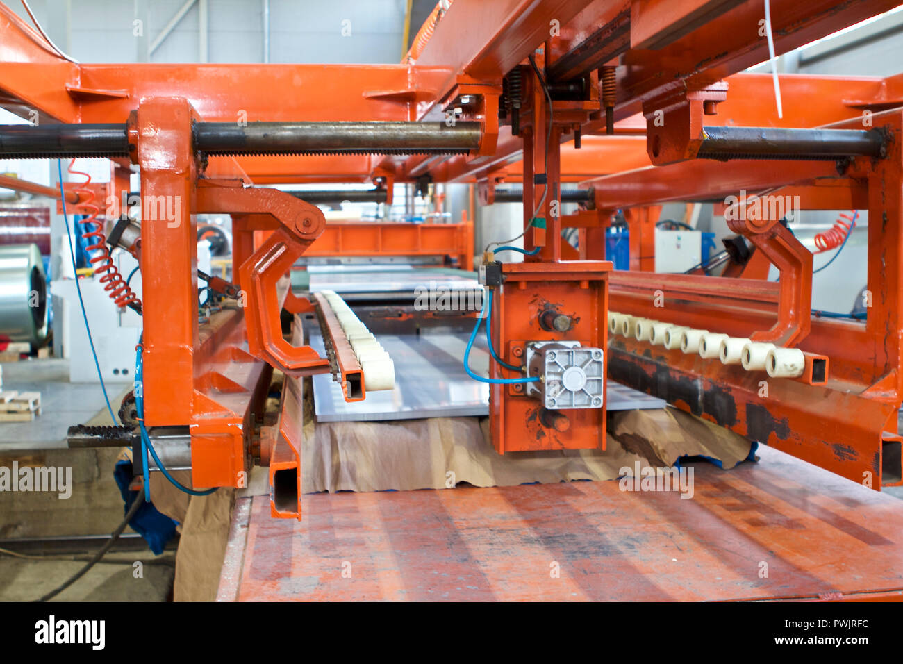 Elements of various sections of the galvanized steel processing line in ...
