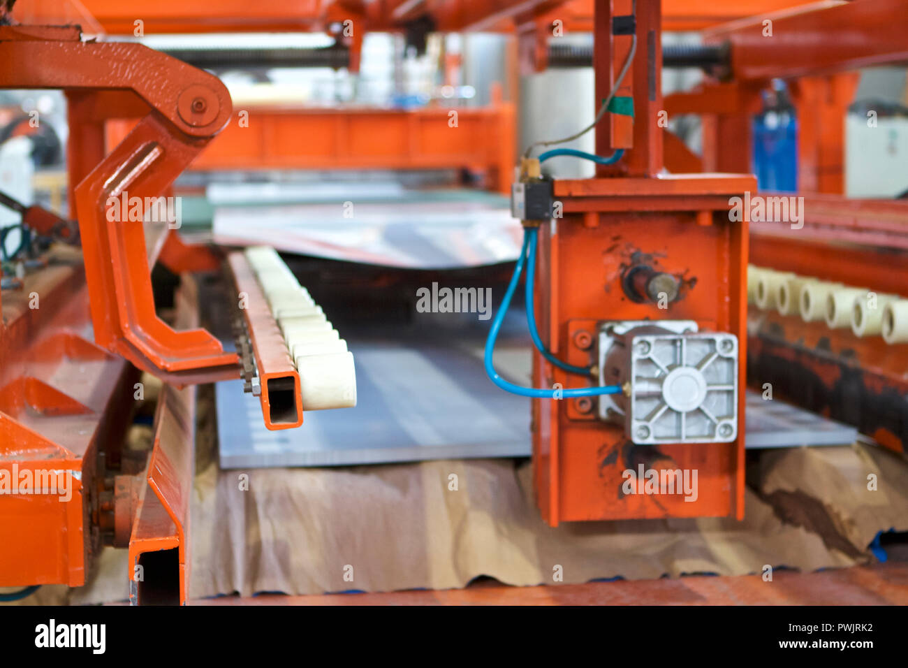 Elements of various sections of the galvanized steel processing line in ...