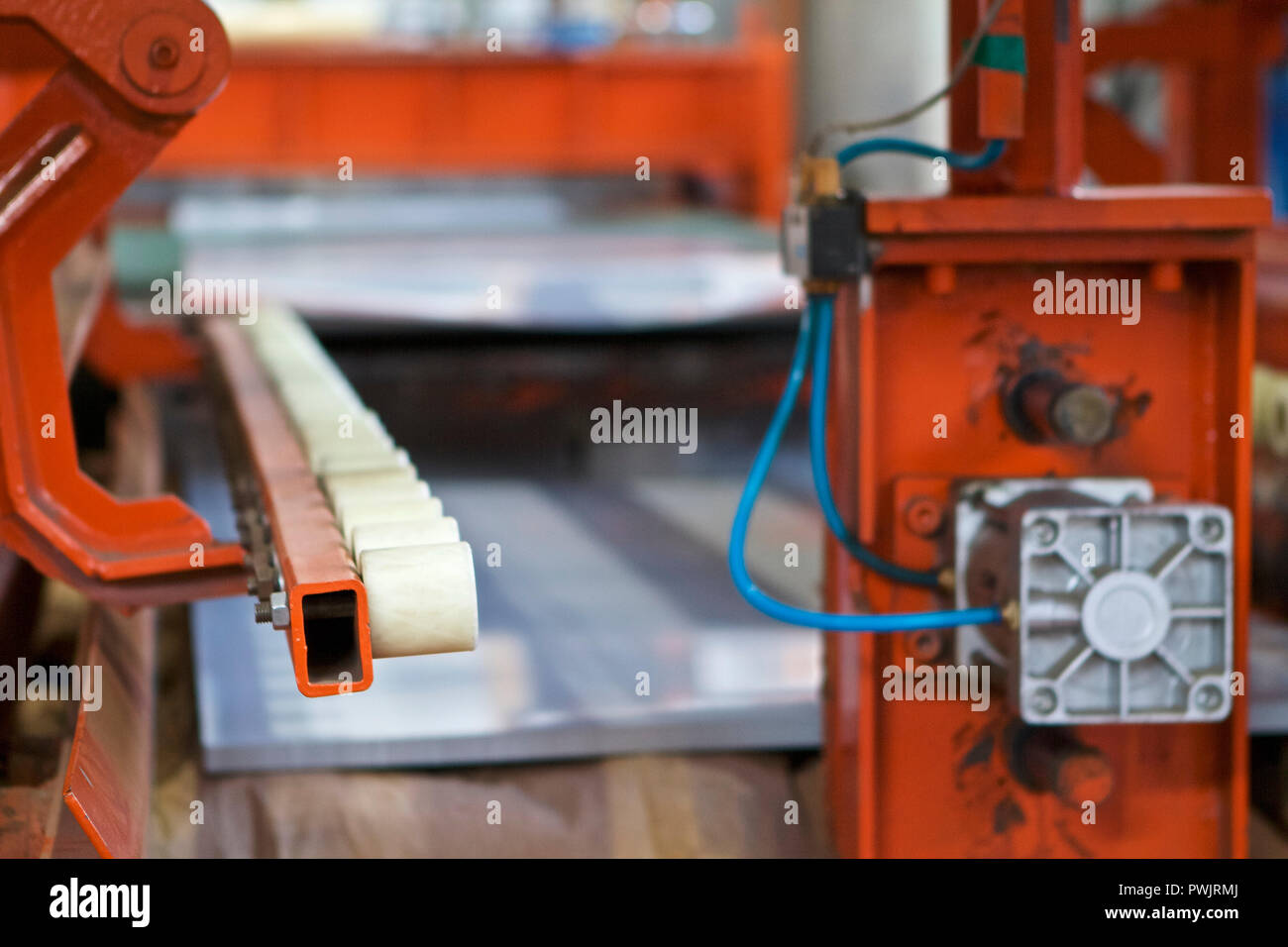 Elements of various sections of the galvanized steel processing line in ...