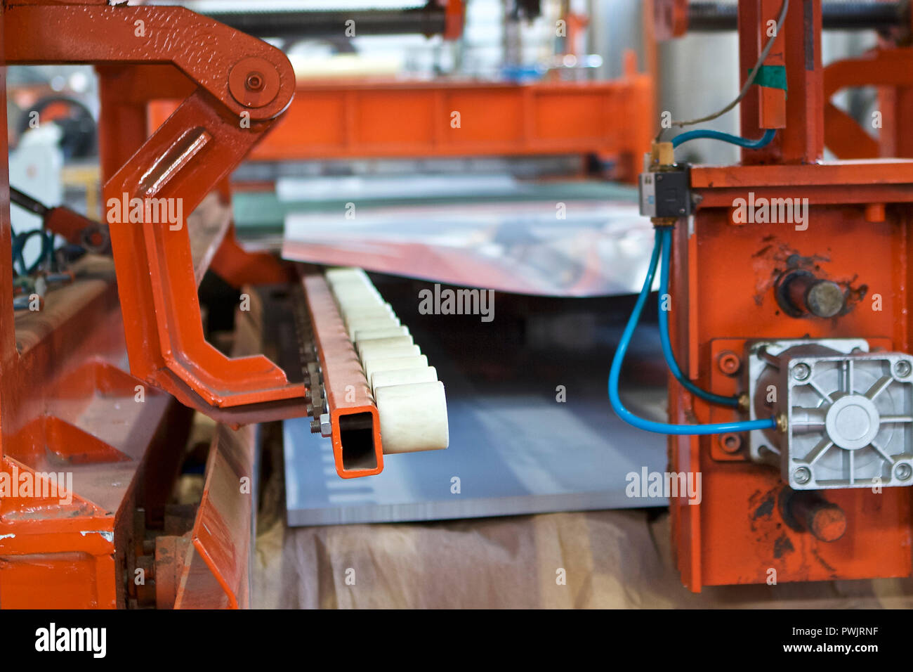 Elements of various sections of the galvanized steel processing line in ...