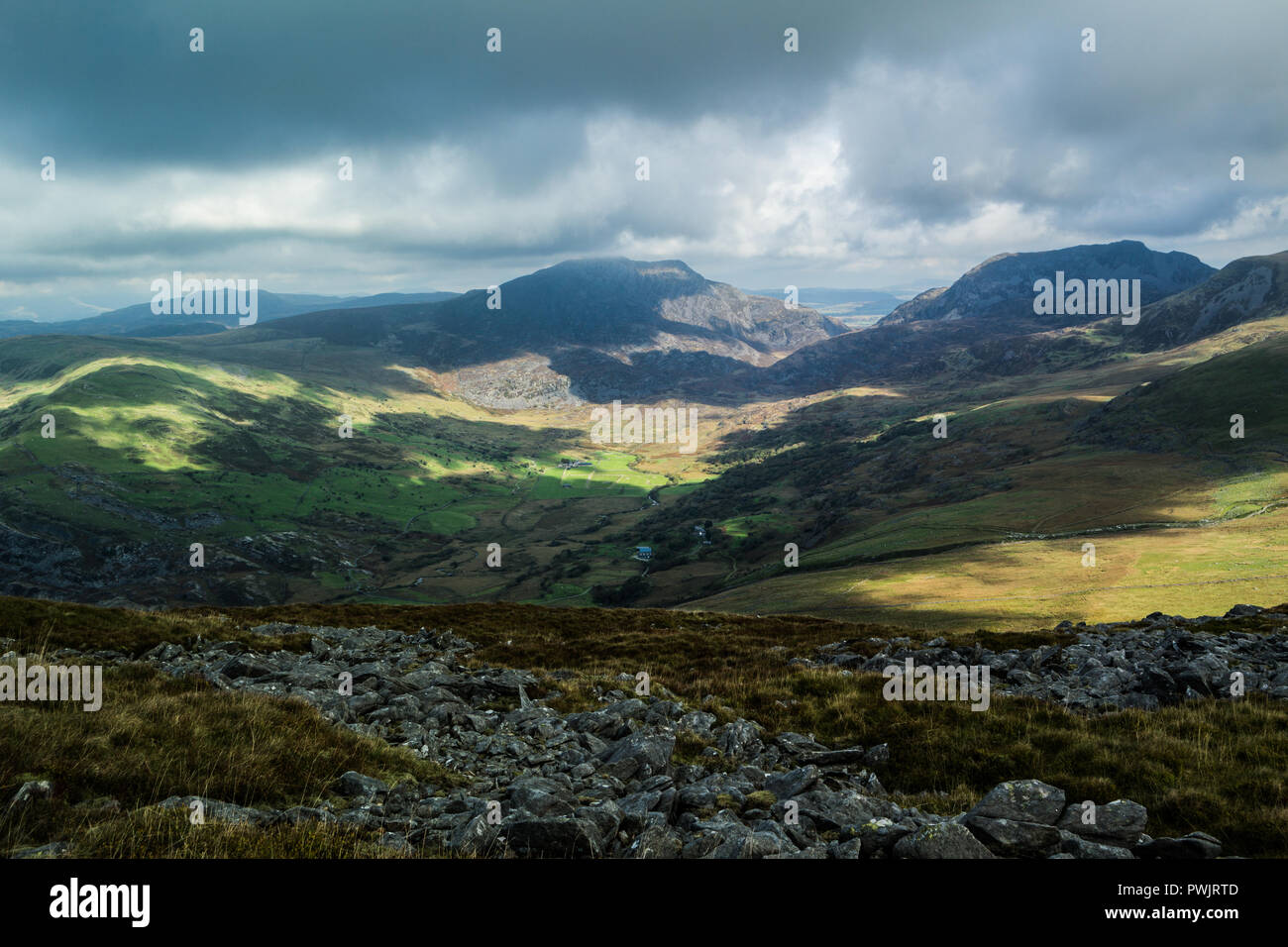 The Rhinog Mountains and Y Llethr from Moelfre, Gwynedd, North Wales UK ...