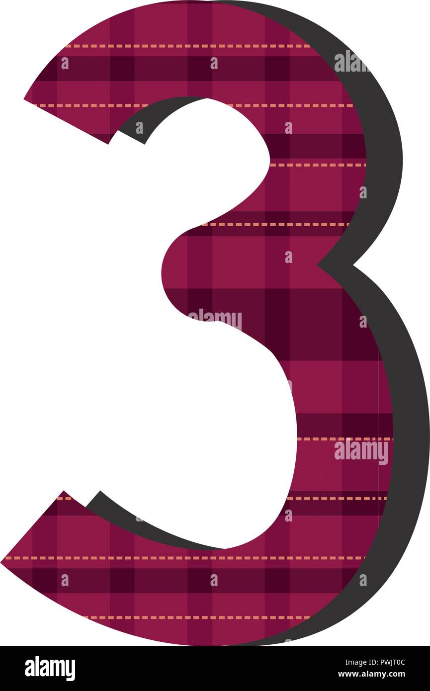 number three font checkered vector illustration white background Stock ...