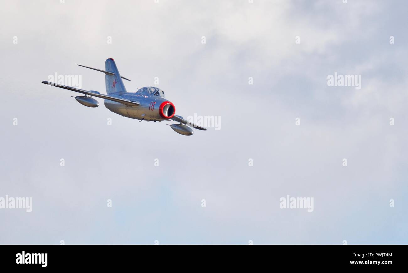 Mikoyan-Gurevich MiG-15 “RED 18” flying at the IWM Duxford Battle of ...