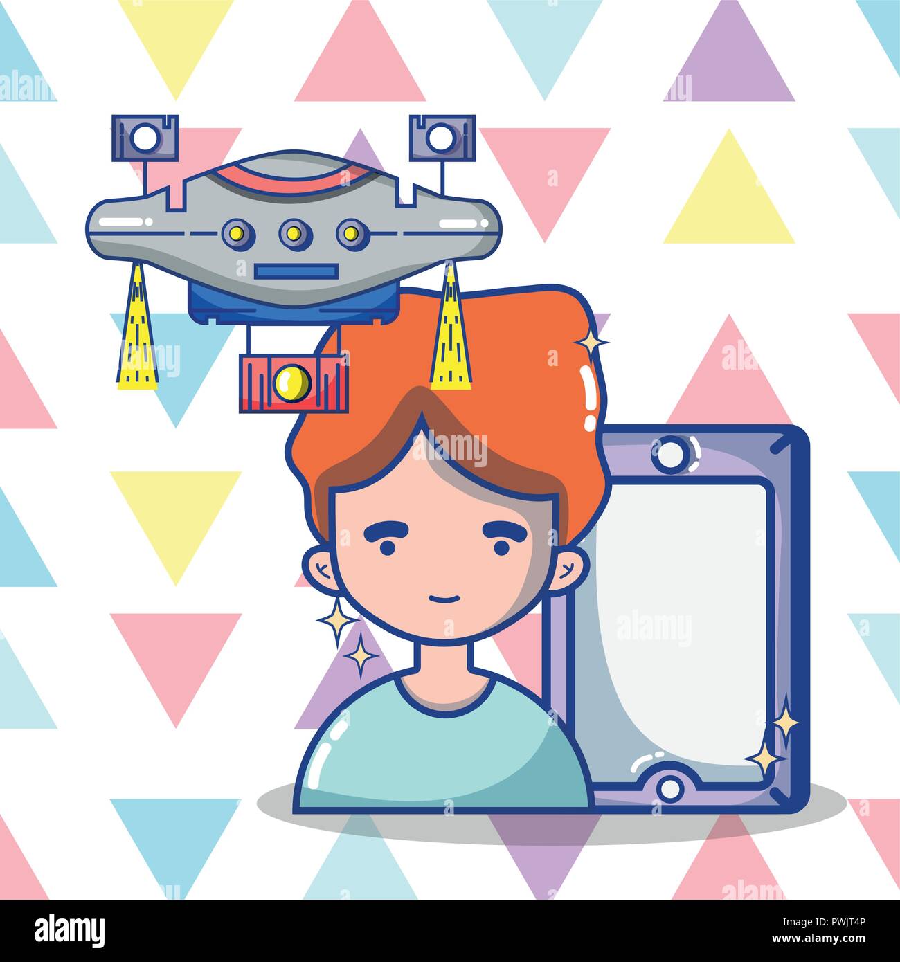 Cartoon illustration man enjoying technology hi-res stock photography ...