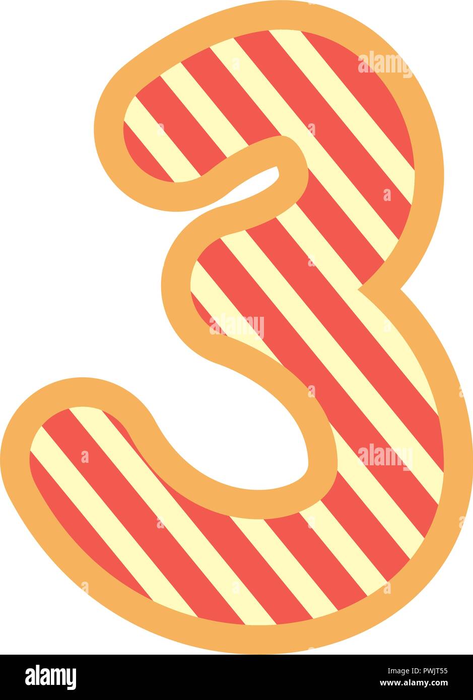 striped number three font on white background vector illustration Stock ...