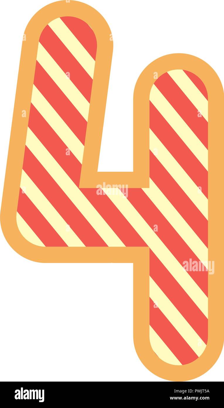 striped number four font on white background vector illustration Stock ...