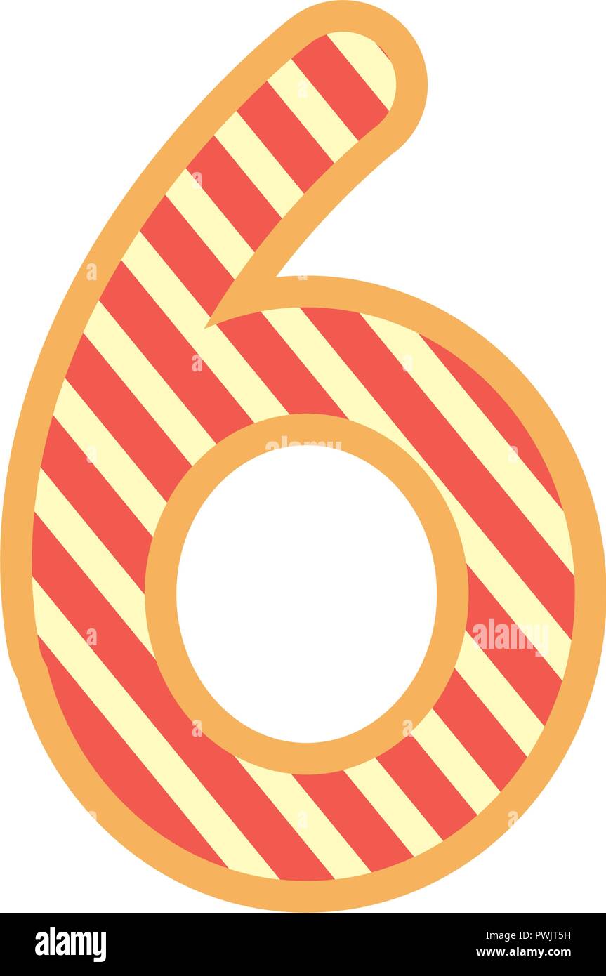 striped number six font on white background vector illustration Stock ...