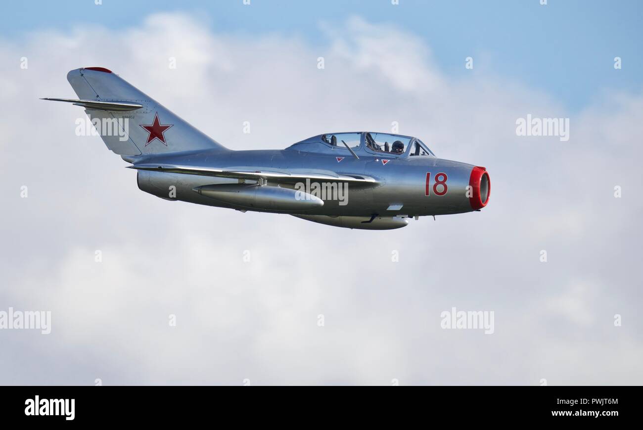 Mikoyan-Gurevich MiG-15 “RED 18” flying at the IWM Duxford Battle of ...