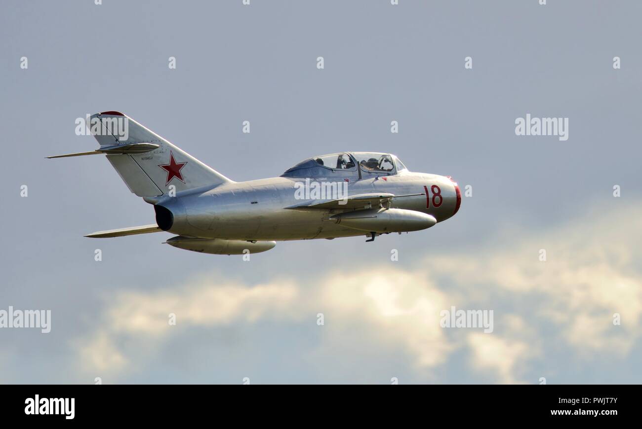 Mikoyan-Gurevich MiG-15 “RED 18” flying at the IWM Duxford Battle of ...