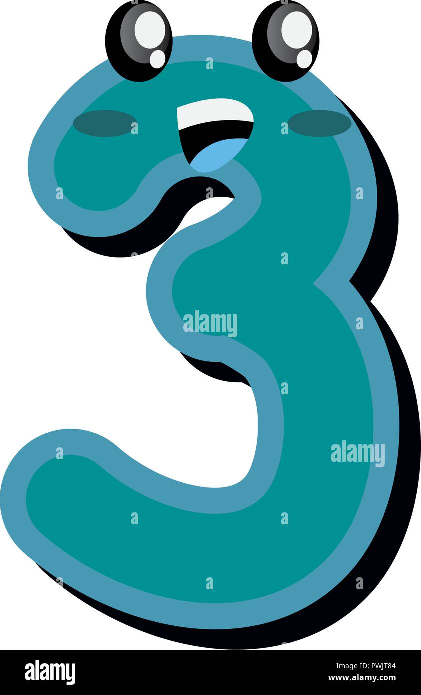 kawaii number three cartoon on white background vector illustration ...