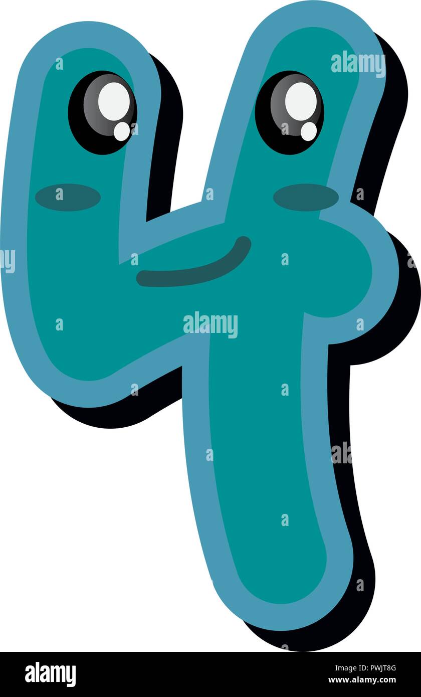 kawaii number four cartoon on white background vector illustration ...
