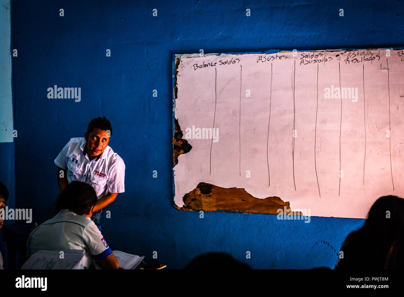 teacher helping students in guatemalan college Stock Photo - Alamy
