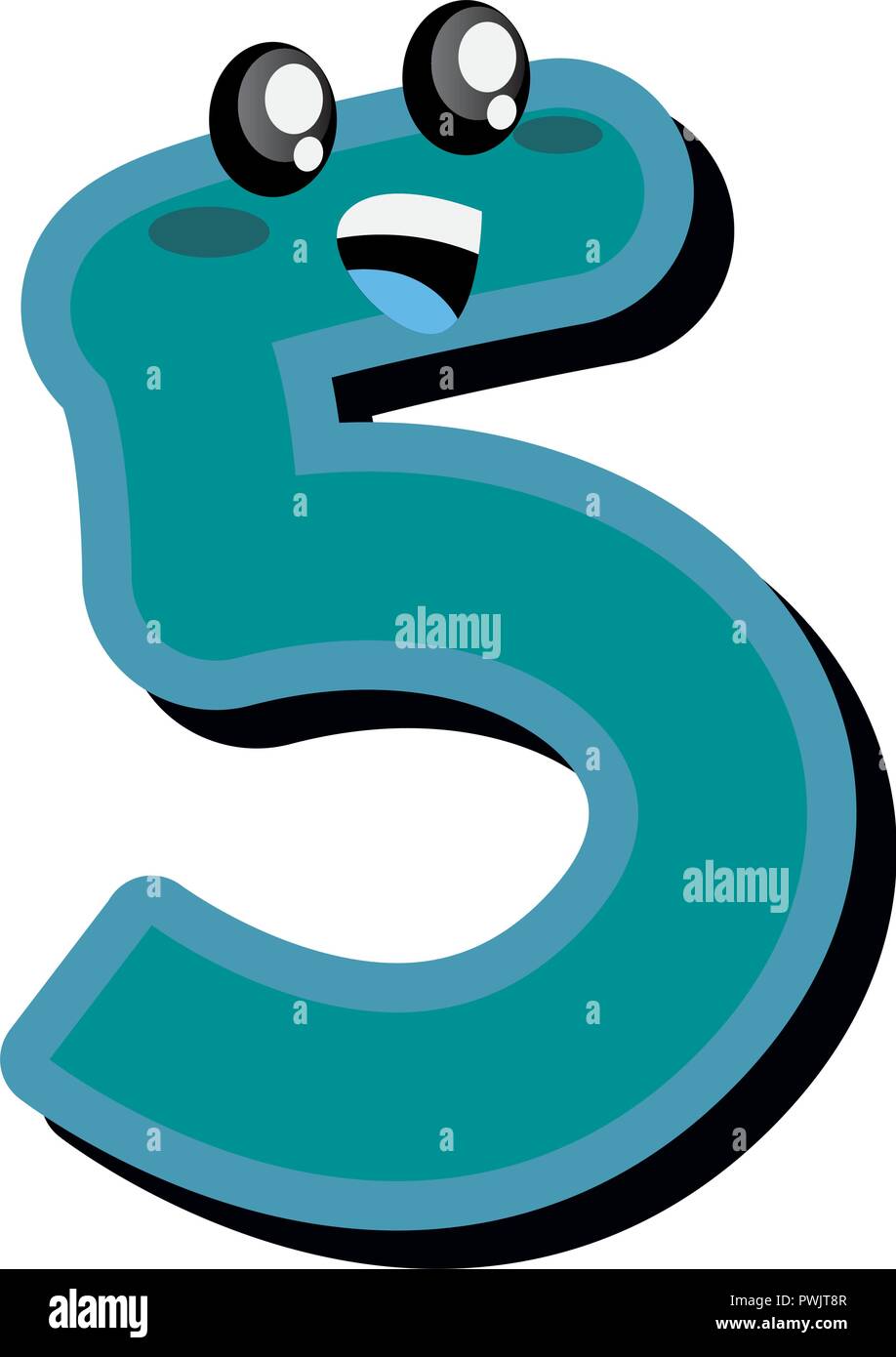 kawaii number five cartoon on white background vector illustration ...