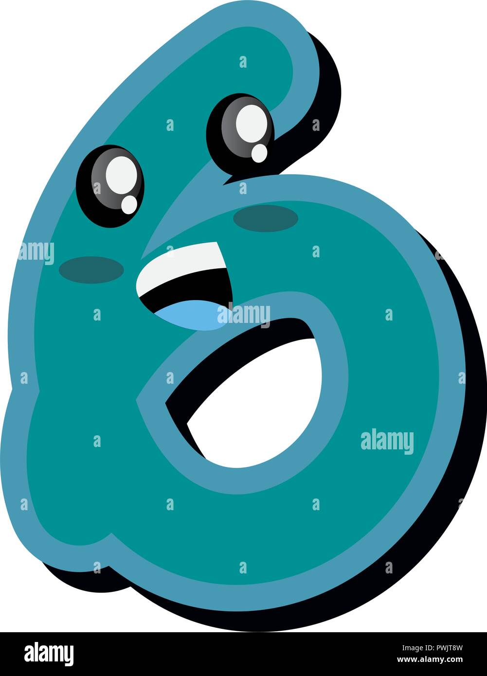 kawaii number six cartoon on white background vector illustration Stock ...