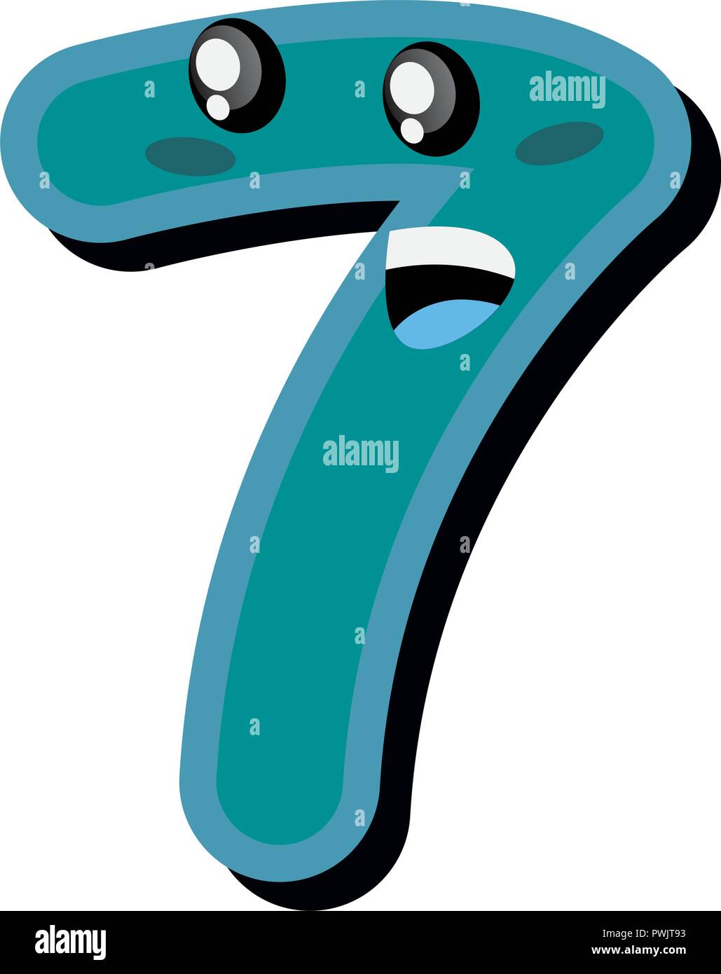 kawaii number seven cartoon on white background vector illustration ...