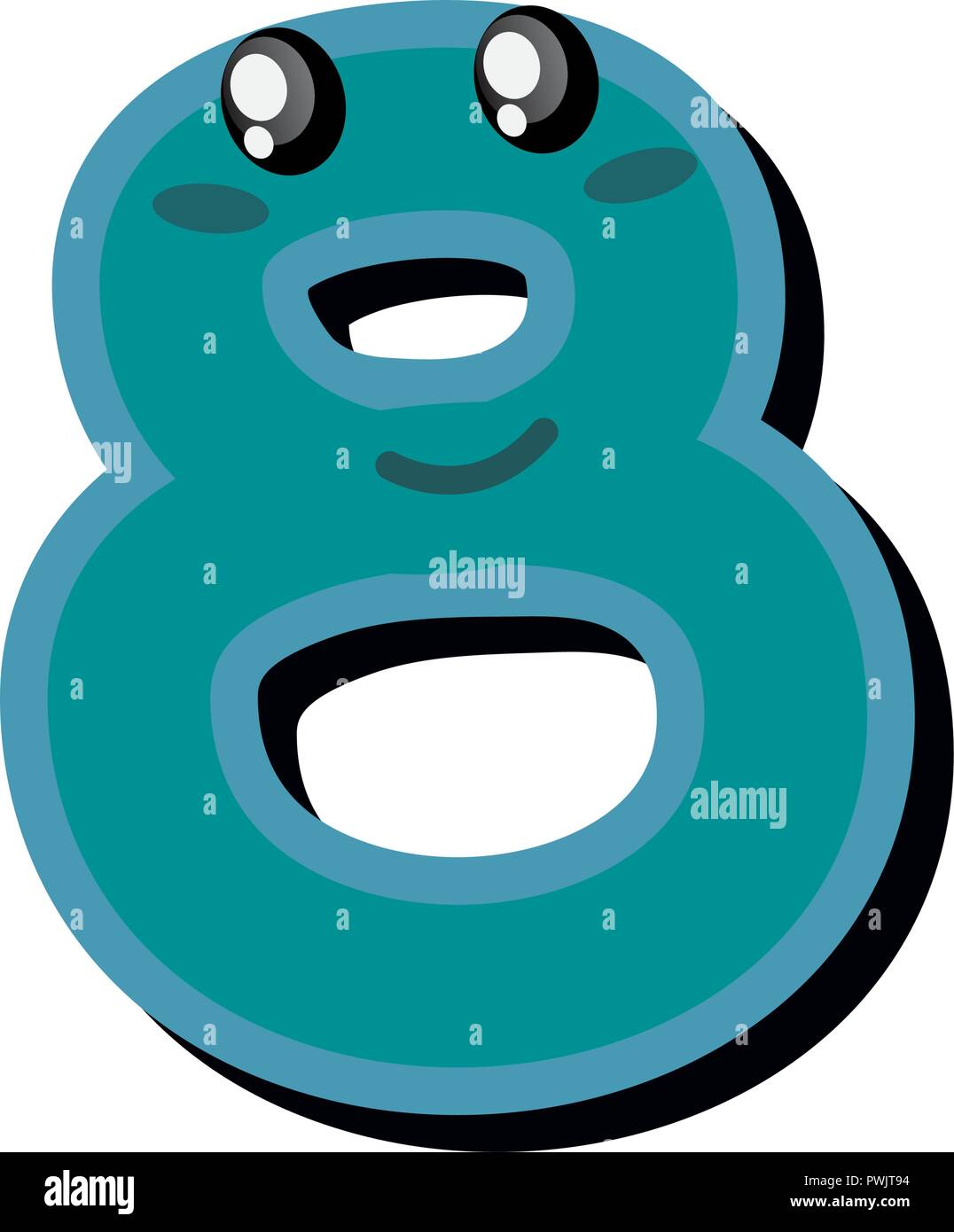 kawaii number eight cartoon on white background vector illustration ...