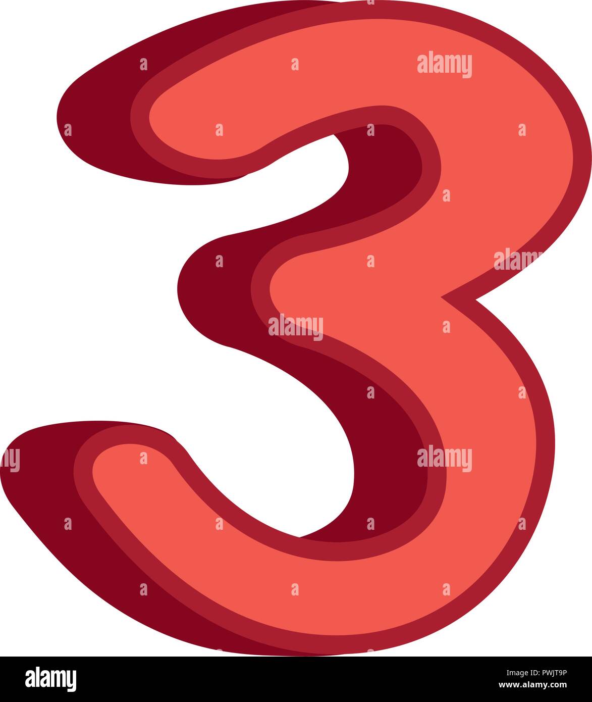 red three number 3d font on white background vector illustration Stock ...