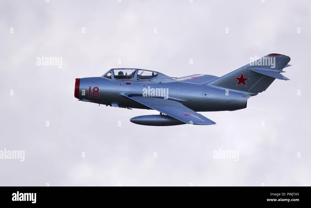 Mikoyan-Gurevich MiG-15 “RED 18” flying at the IWM Duxford Battle of ...