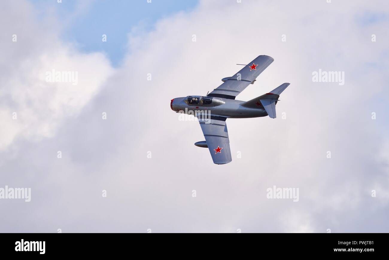 Mikoyan-Gurevich MiG-15 “RED 18” flying at the IWM Duxford Battle of ...