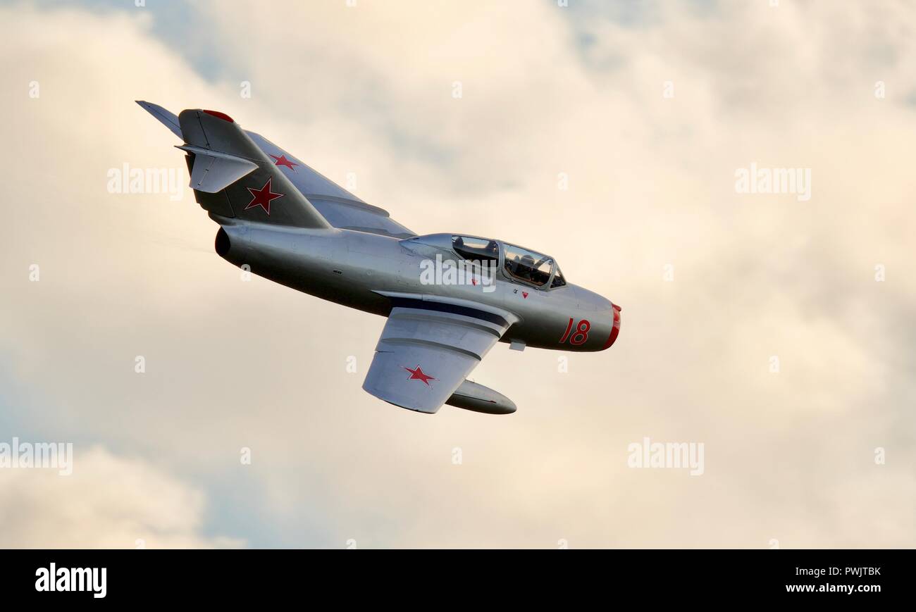 Mikoyan-Gurevich MiG-15 “RED 18” flying at the IWM Duxford Battle of ...