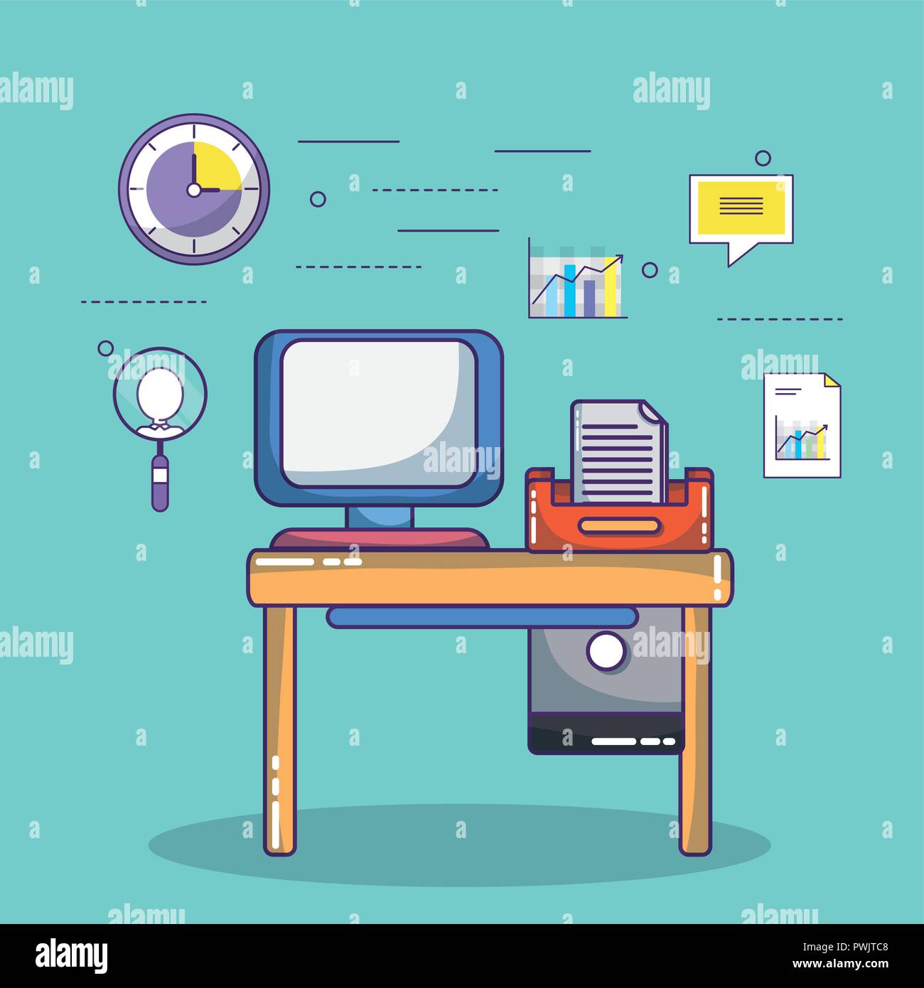 Office desk computer supplies Stock Vector Images - Alamy