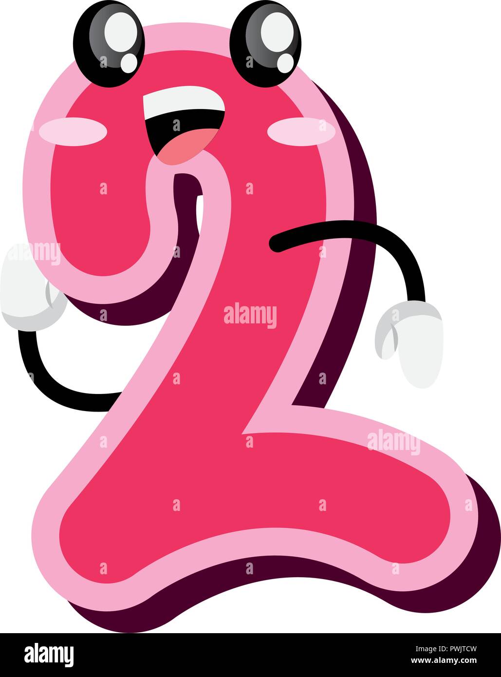 kawaii number two cartoon on white background vector illustration Stock ...