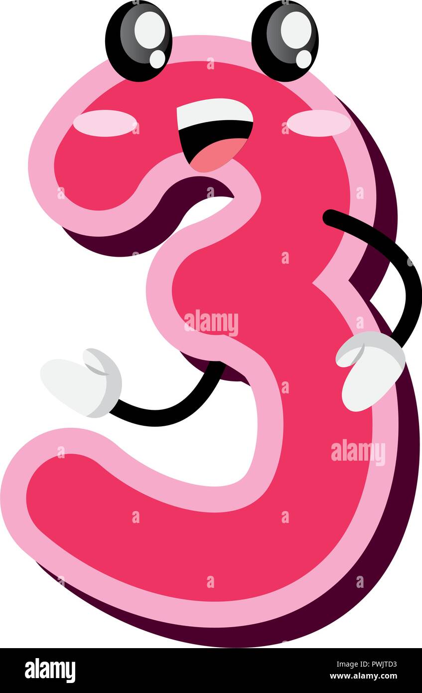 kawaii number three cartoon on white background vector illustration ...