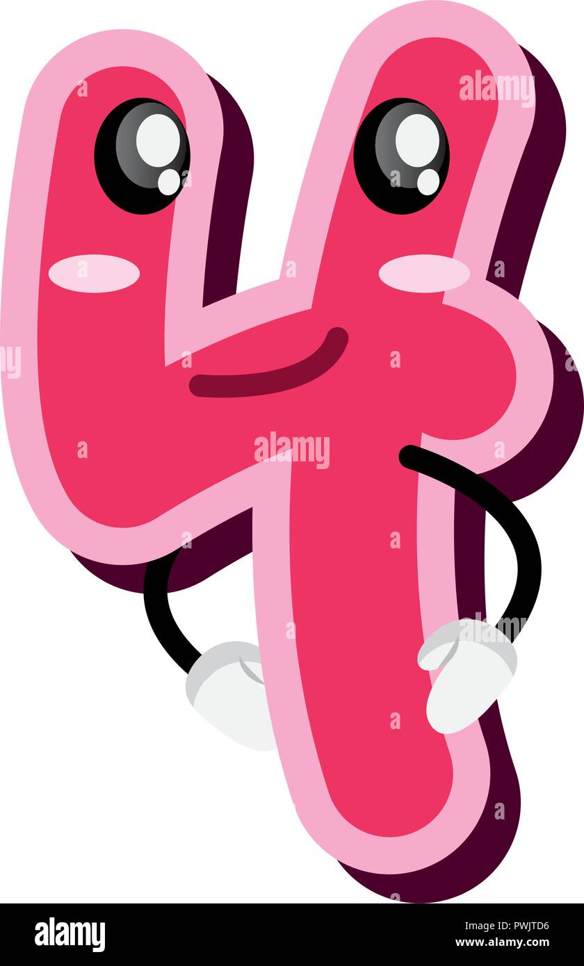 kawaii number four cartoon on white background vector illustration ...