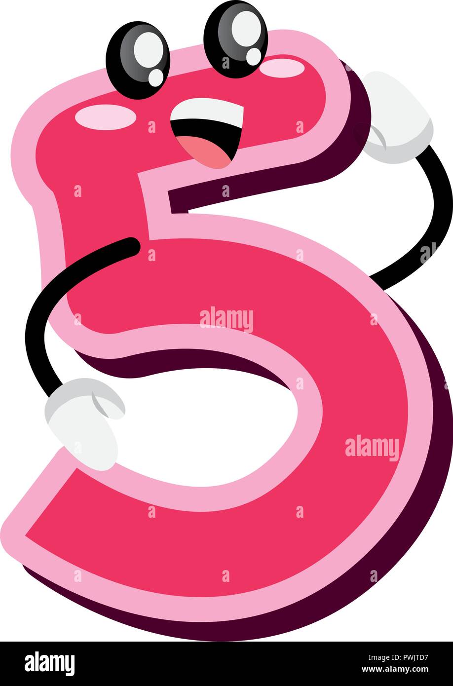 kawaii number five cartoon on white background vector illustration ...