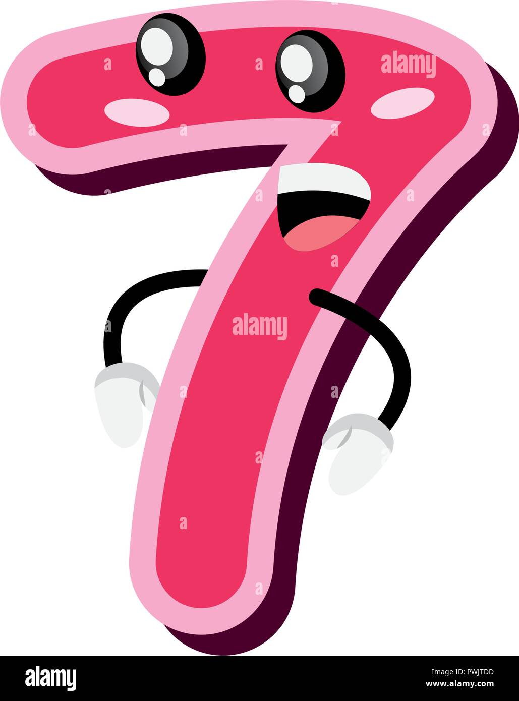 kawaii number seven cartoon on white background vector illustration ...