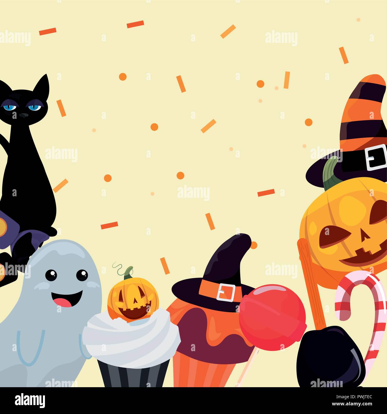 happy halloween cakes sweet pumpkin ghost vector illustration Stock ...