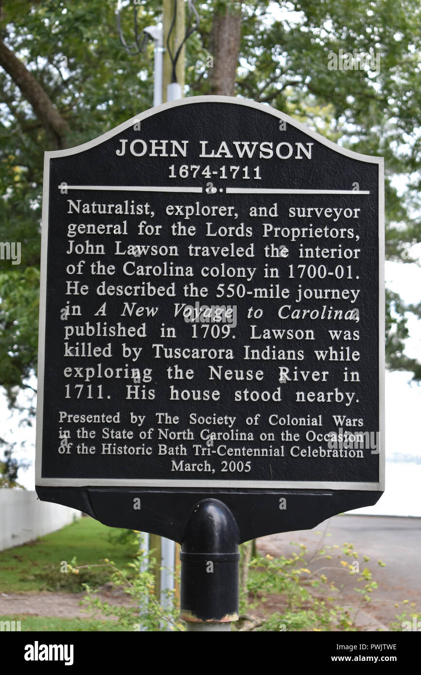 A historic marker for John Lawson the naturalist, explorer, and ...