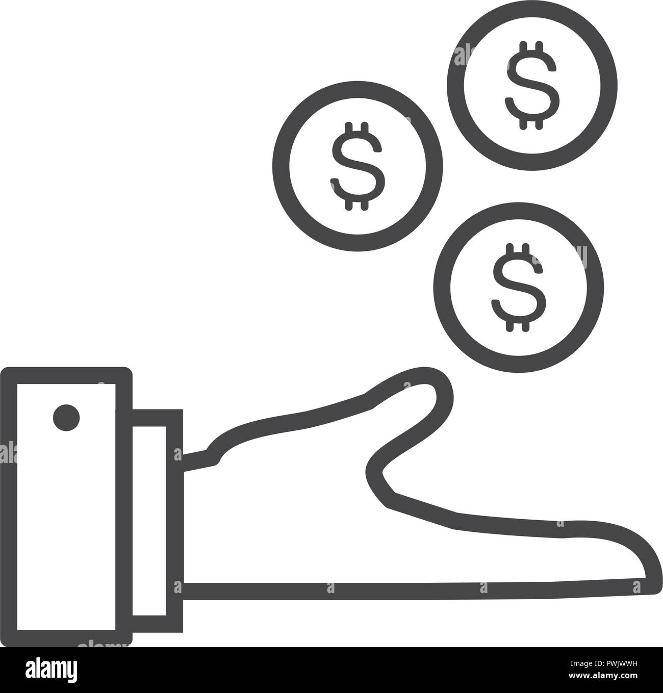 Hand with coins symbol black and white vector illustration graphic ...