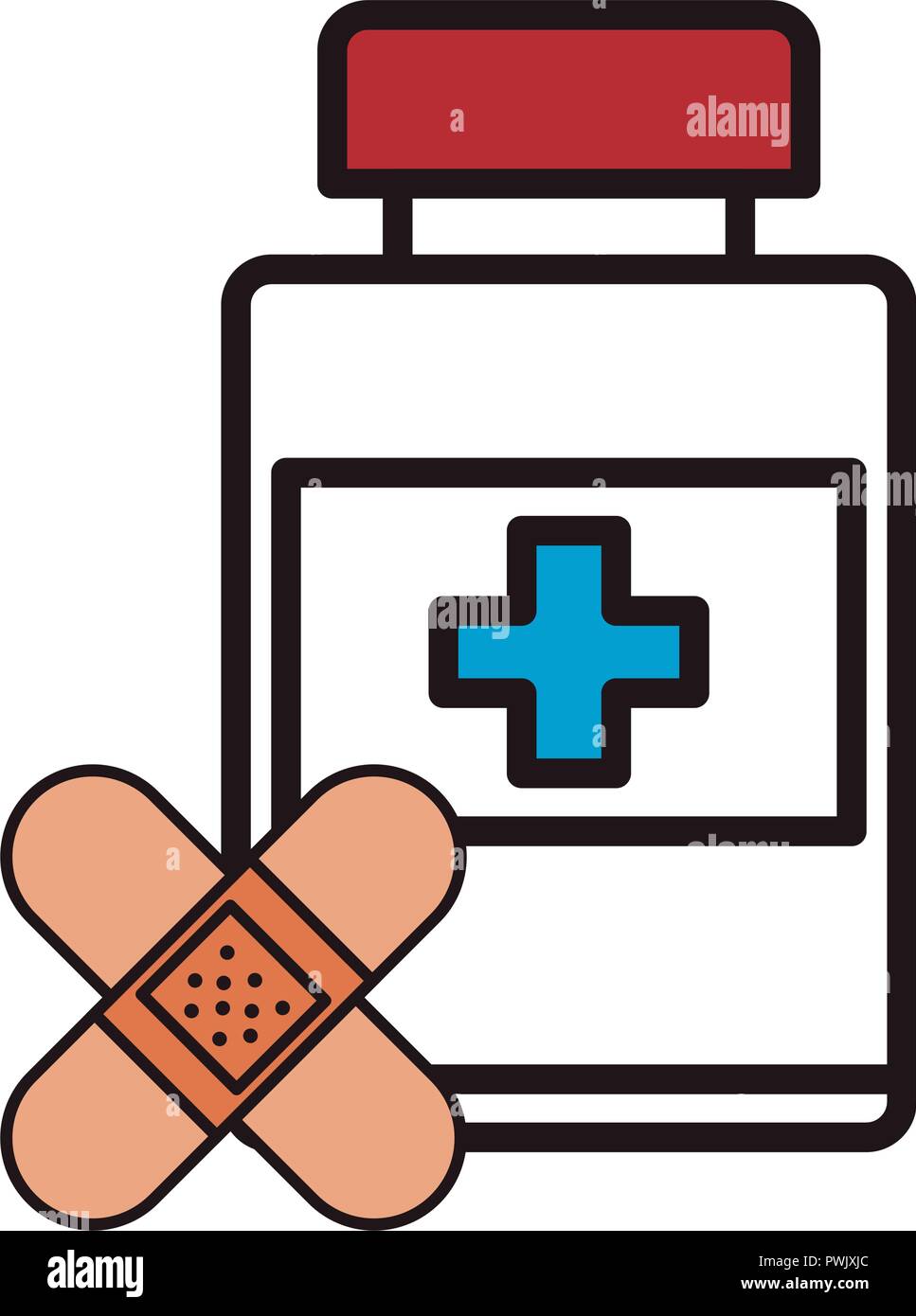 Medicine bottle and bandages vector illustration graphic design Stock ...