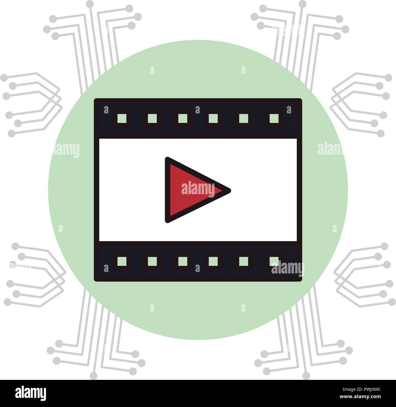 Video player symbol on microchip circuit round emblem vector ...