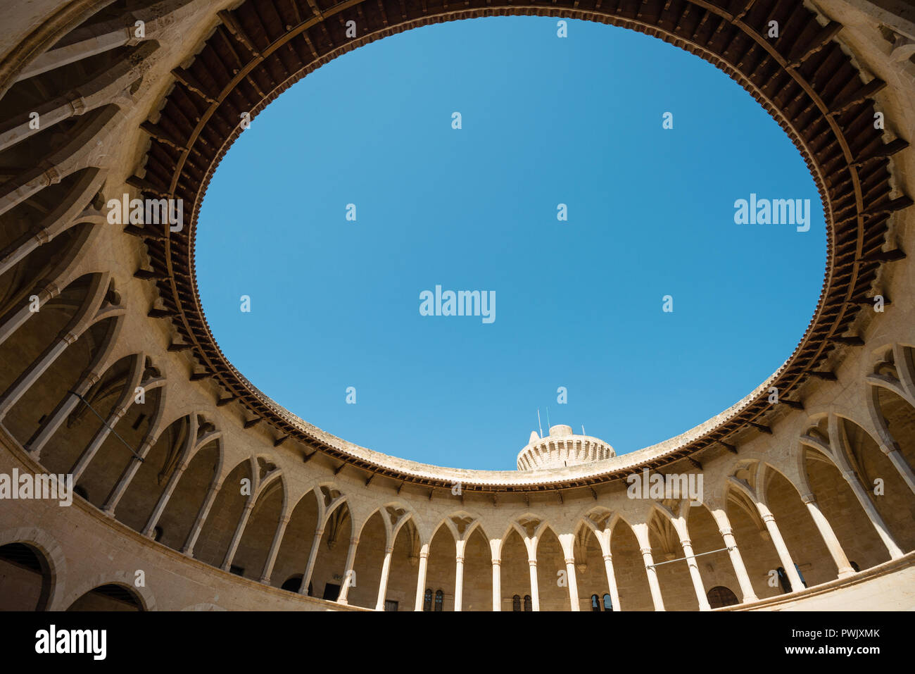 Round walls of Bellver castle - medieval fortress in Palma de Mallorca ...
