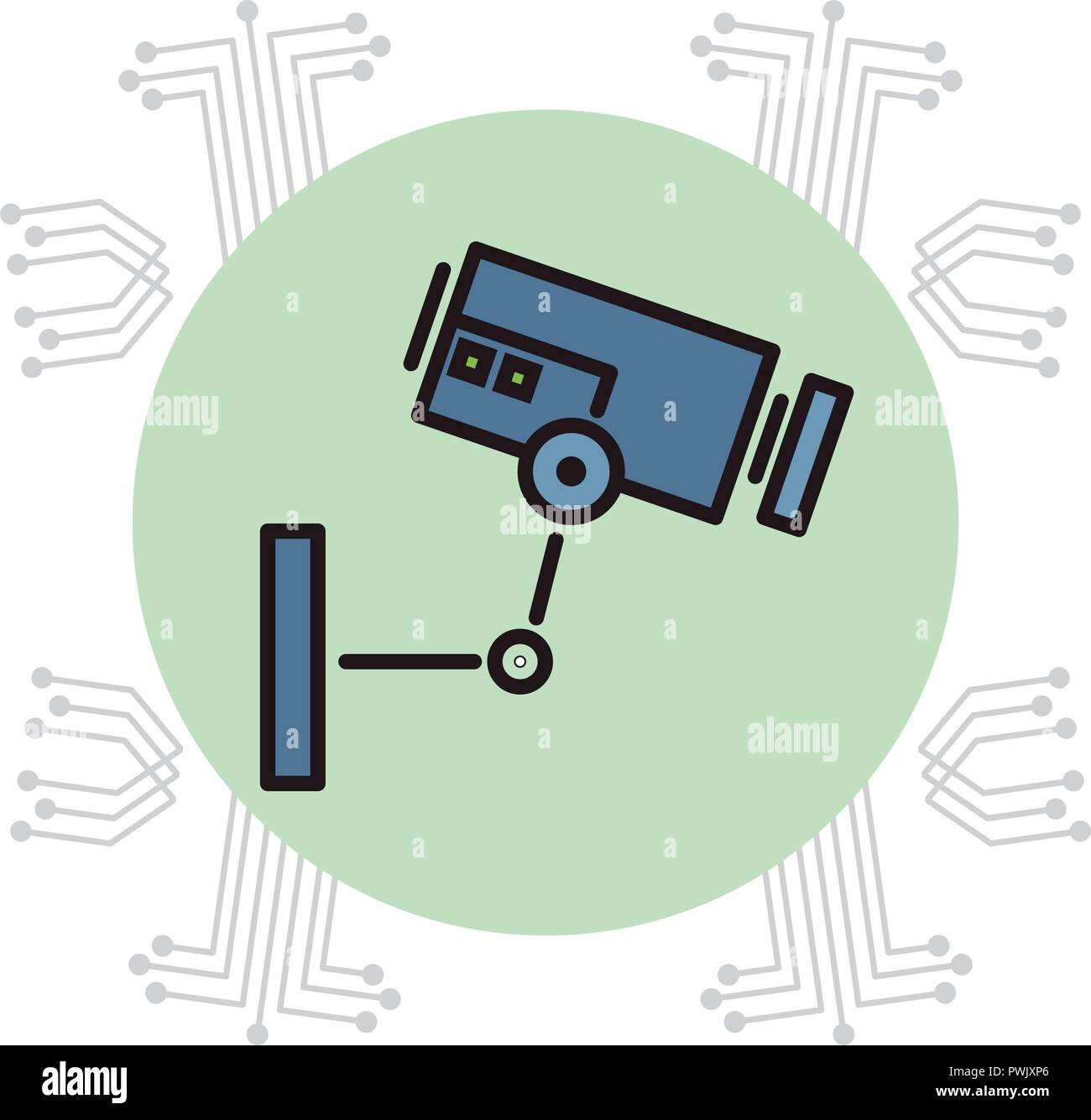 Surveillance camera symbol on microchip circuit emblem vector ...