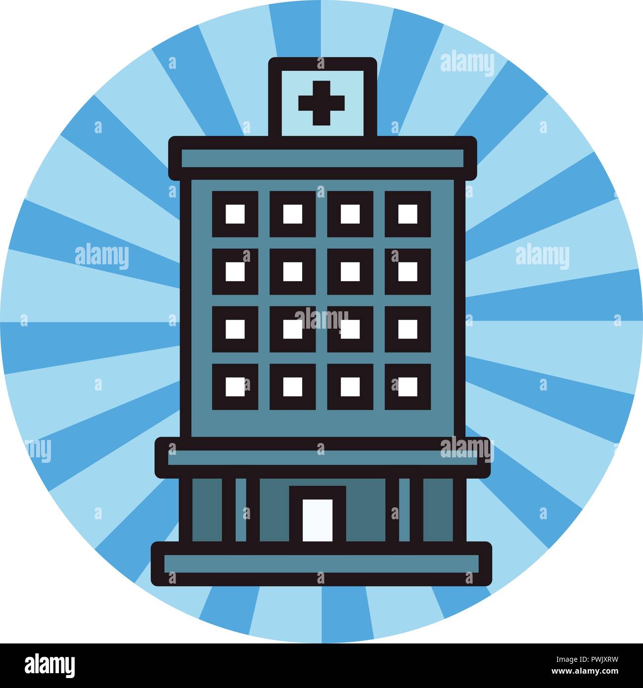Hospital building symbol round striped icon vector illustration graphic ...