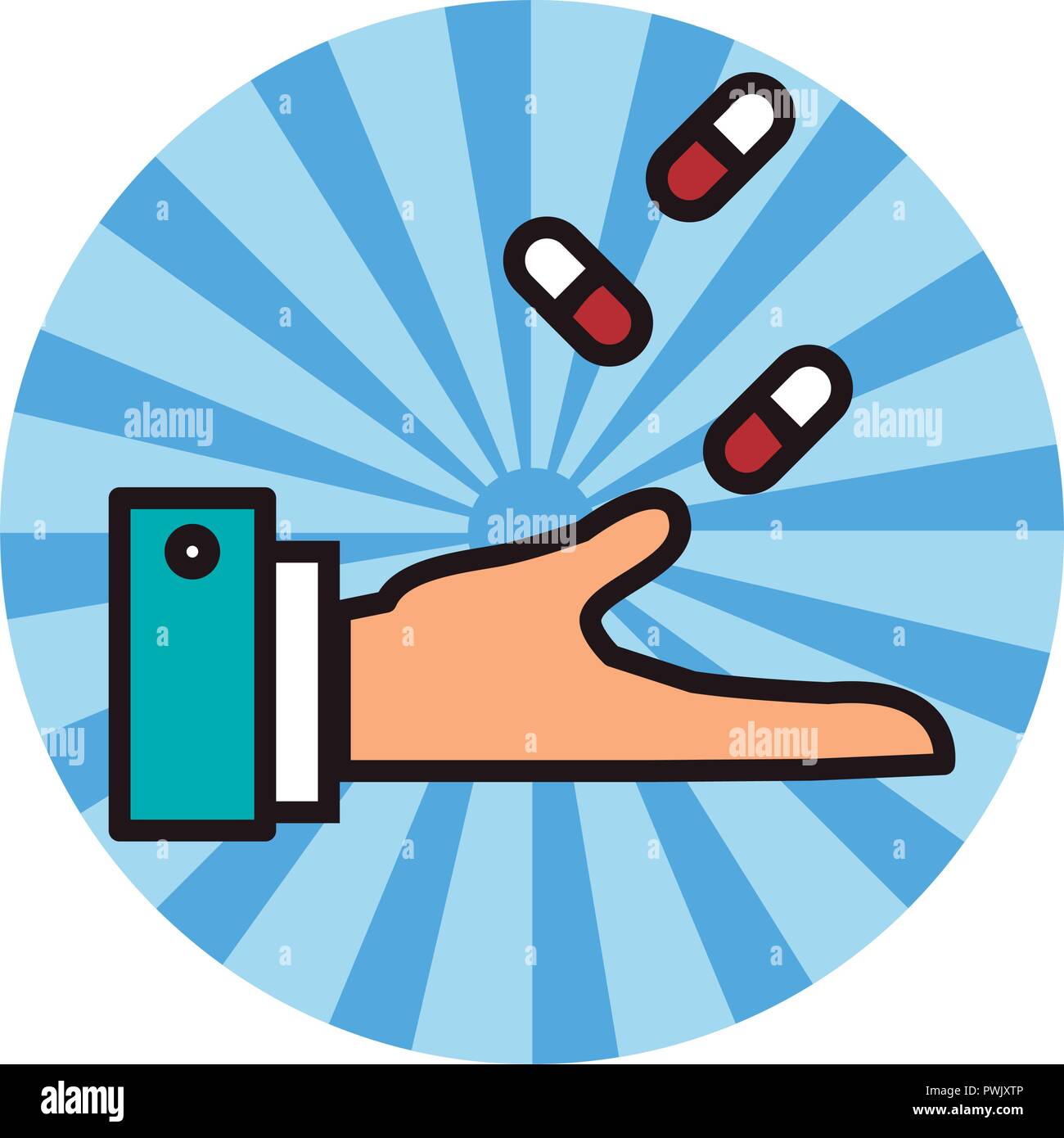 Hand with pills symbol round striped icon vector illustration graphic ...