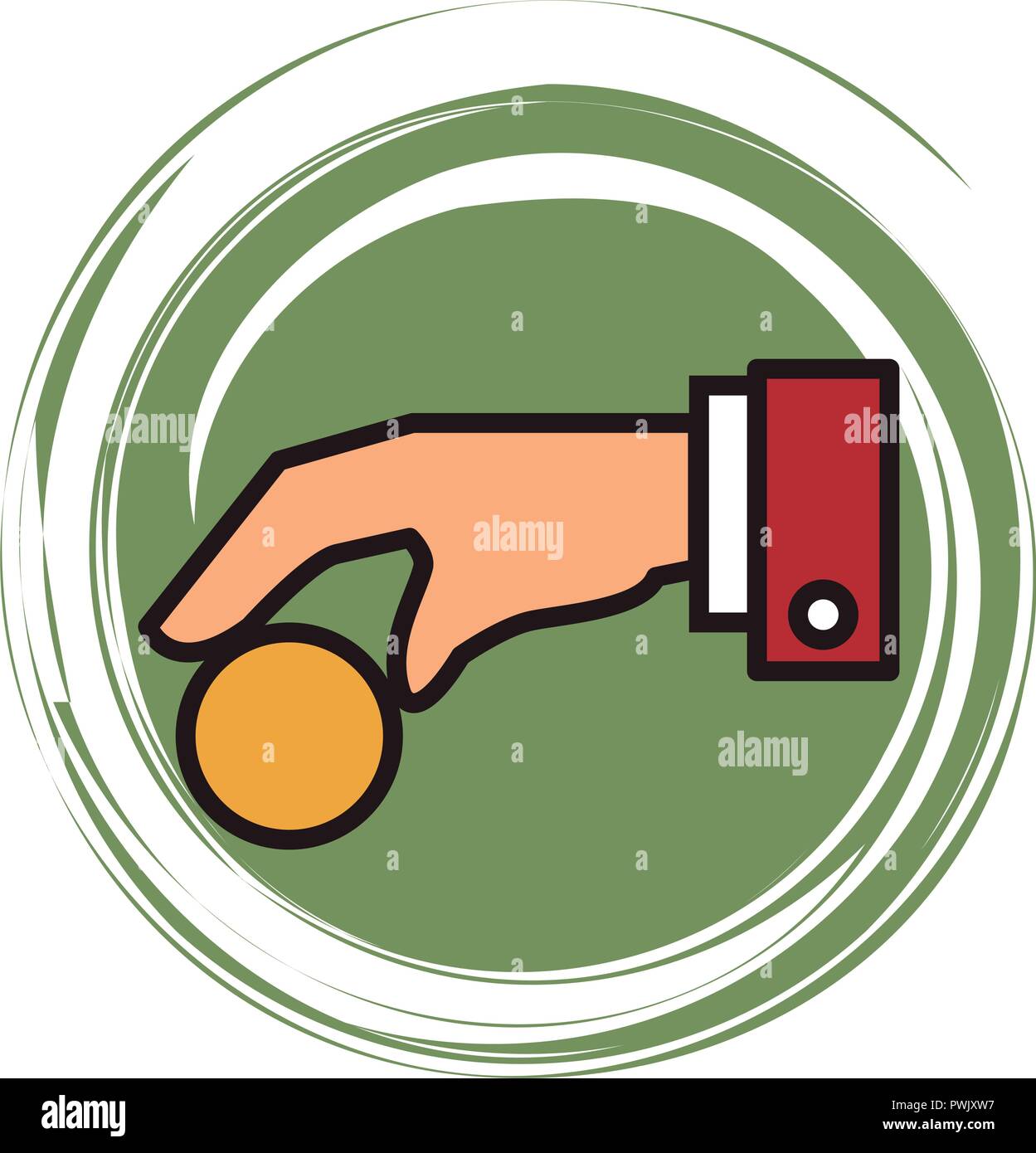 Hand with coin symbol round icon symbol vector illustration graphic ...